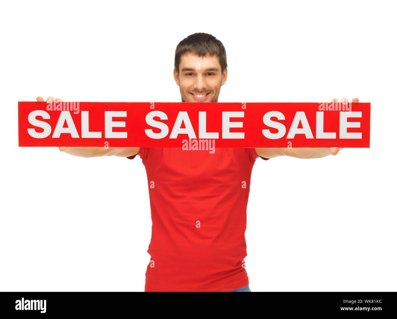 handsome man with sale sign Stock Photo - Alamy