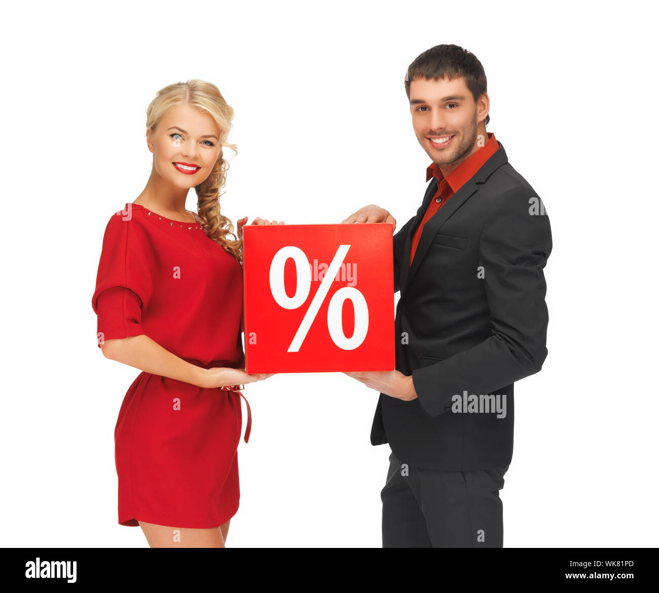 bright picture of man and woman with percent sign Stock Photo - Alamy
