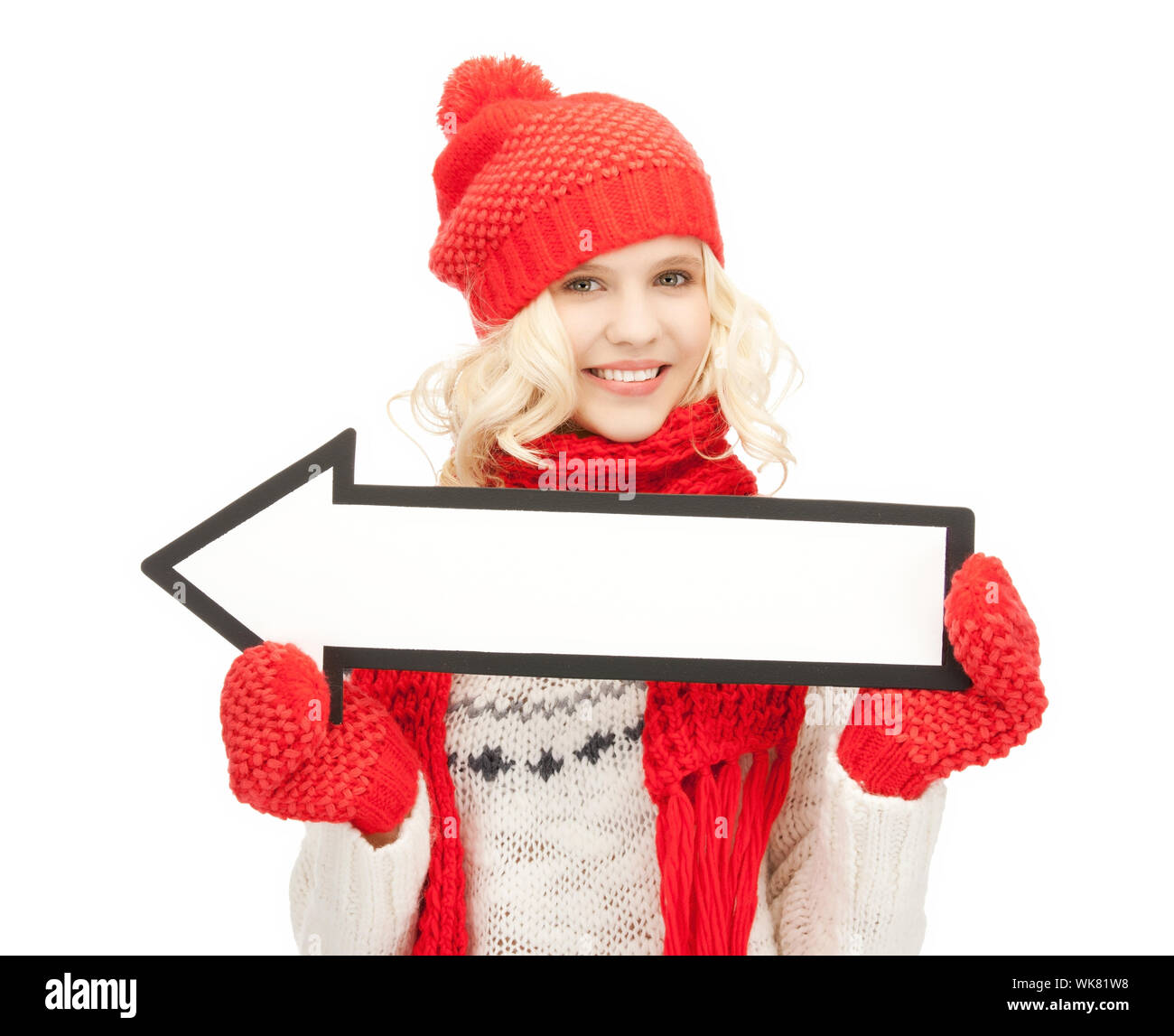 woman with direction arrow sign Stock Photo - Alamy