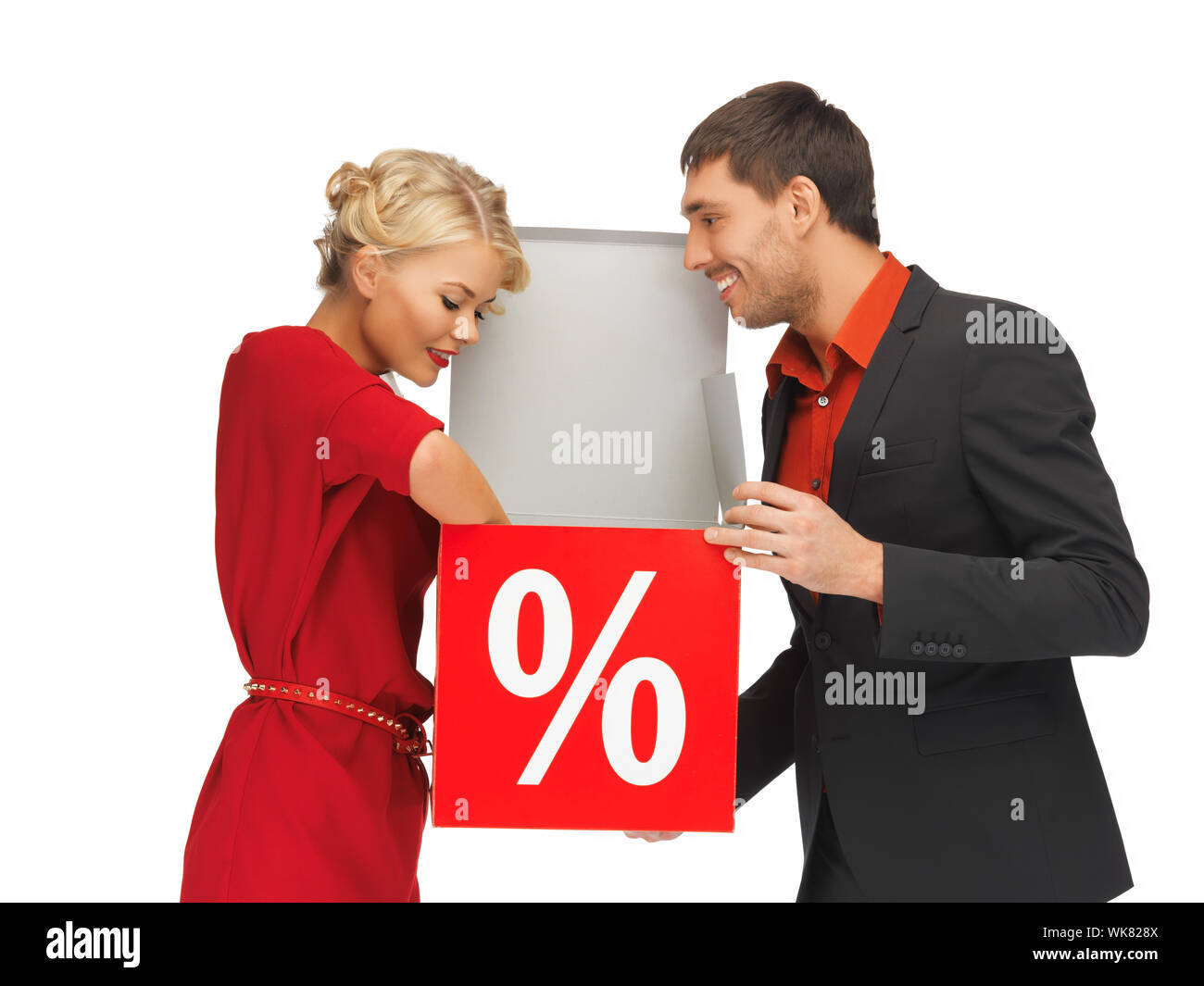 man and woman with percent sign Stock Photo - Alamy