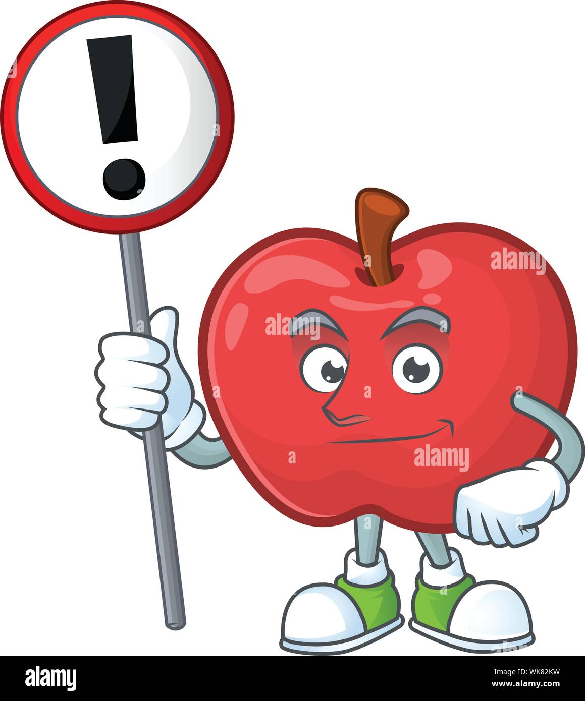 With sign red apple cartoon mascot, character cute vector illustration ...