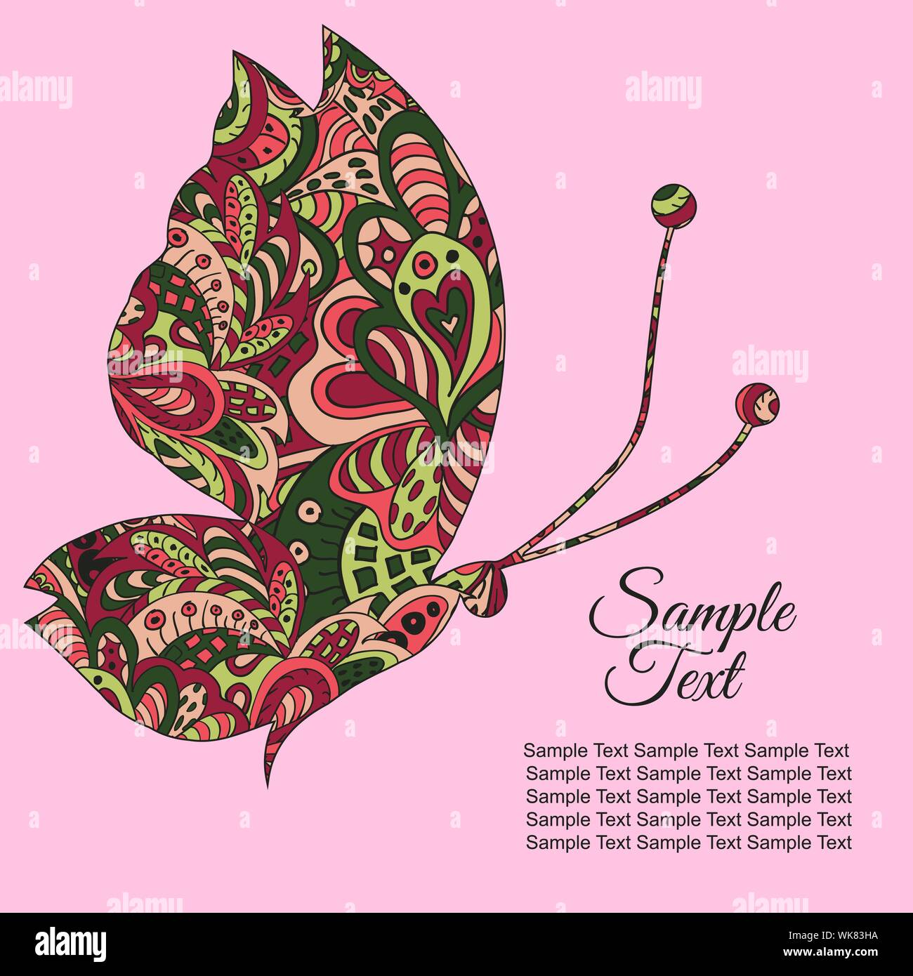 Doodle Zentangl drawing. Holiday card. Butterfly. Tenderness of spring ...