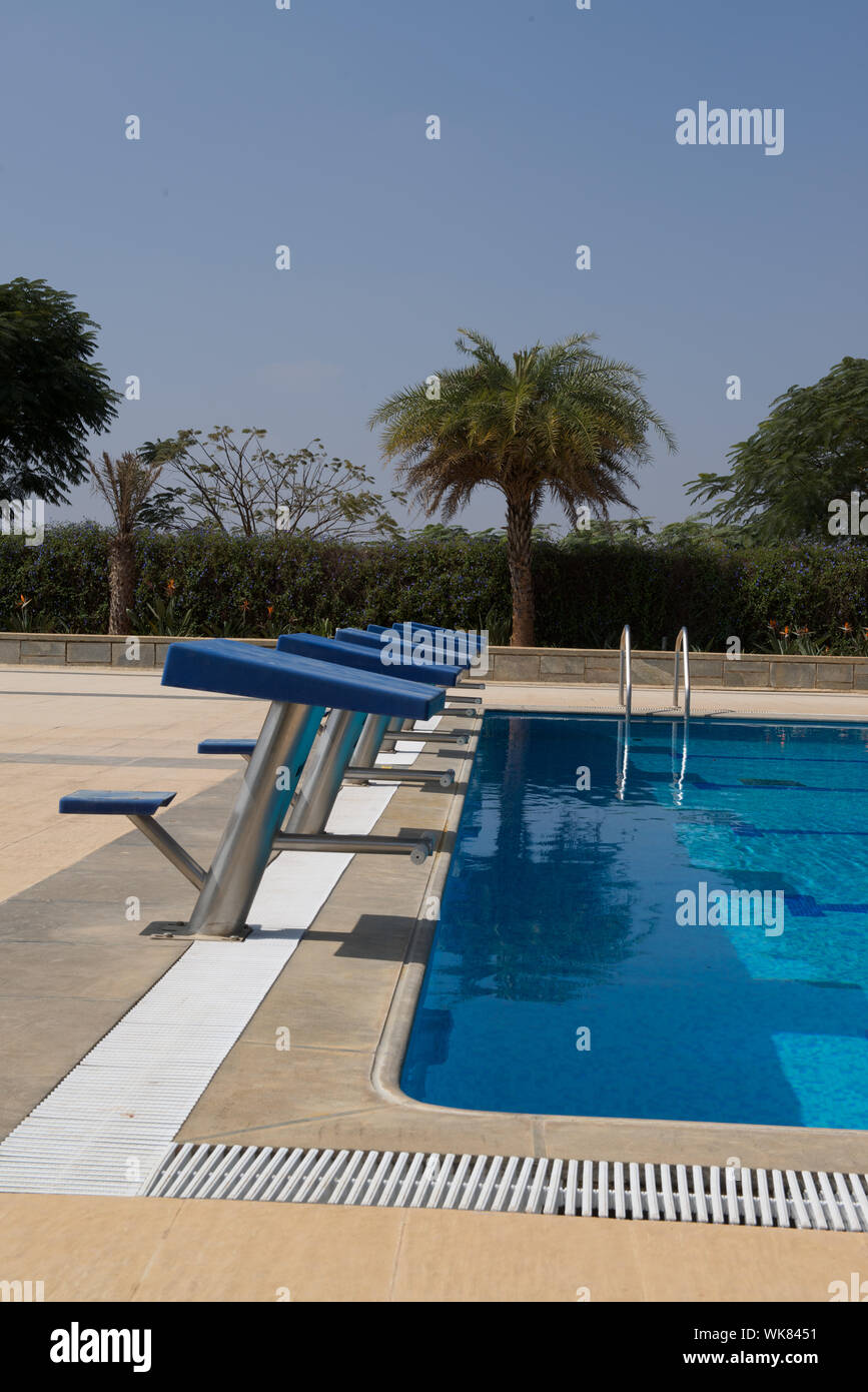 Swimming pool start line Stock Photo - Alamy