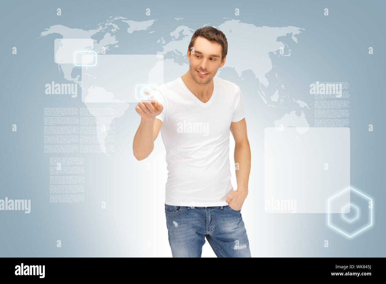 handsome man working with touch screen Stock Photo - Alamy