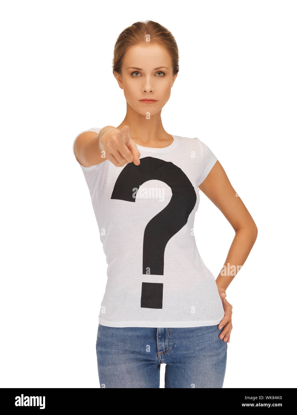 picture of calm and serious woman pointing her finger Stock Photo - Alamy