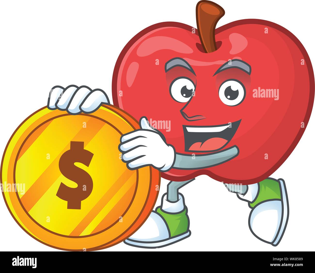 Bring coin cute apple character mascot with object cartoon vector ...