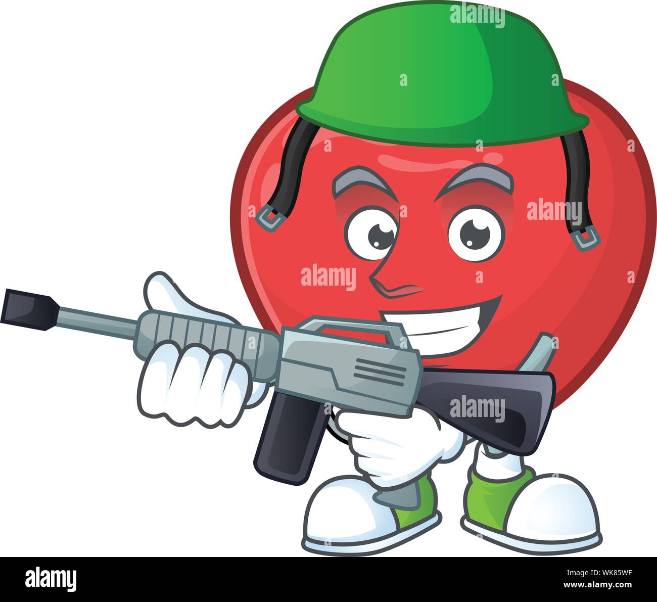Army red apple cartoon mascot, character cute vector illustration Stock ...