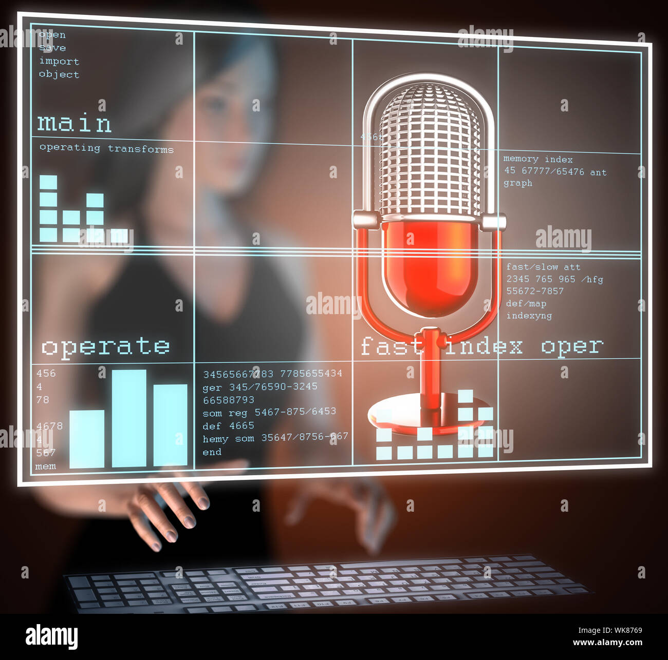 Retro microphone on hologram Stock Photo - Alamy