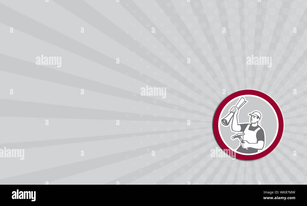 Business card showing illustration of a carpenter builder holding ...