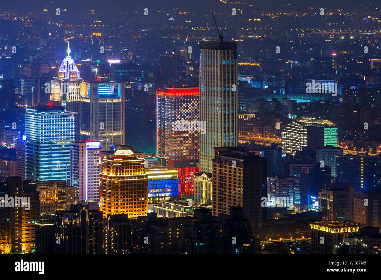 Modern city night with skyscrapers in Taipei, Taiwan, Asia Stock Photo ...