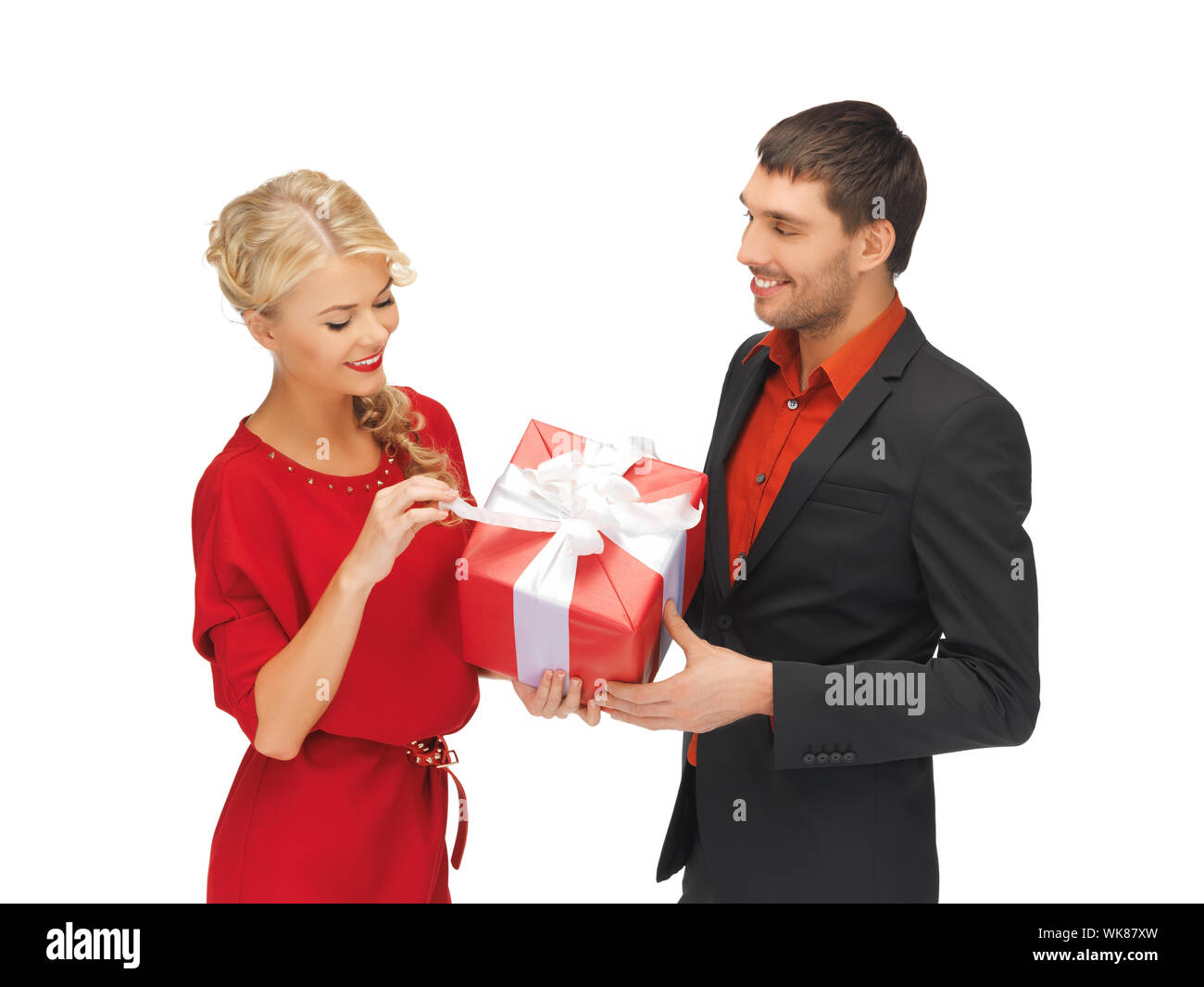 man and woman with present Stock Photo - Alamy