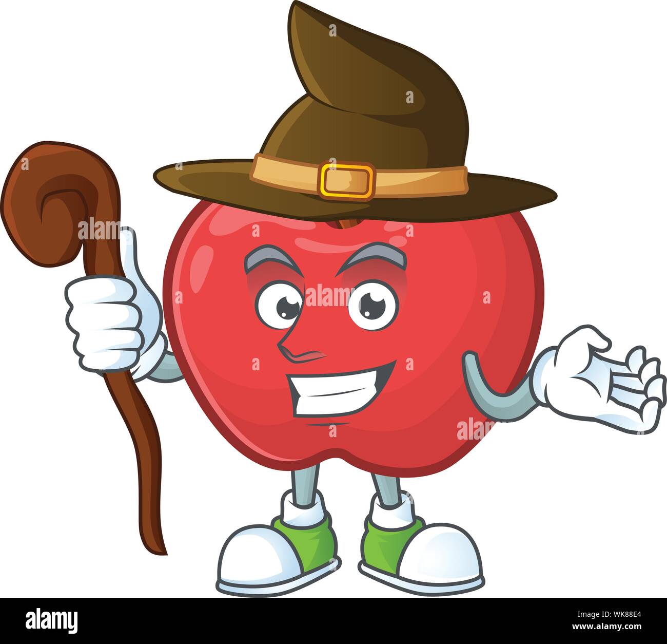 Witch red apple funny character for vegetarian cartoon vector ...