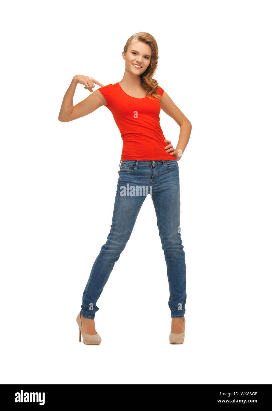 beautiful teenage girl in red t-shirt Stock Photo - Alamy