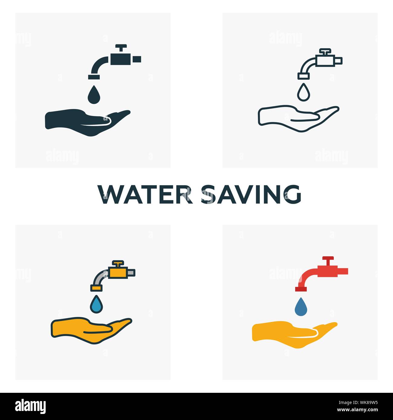 Water Saving icon set. Four elements in diferent styles from power and ...