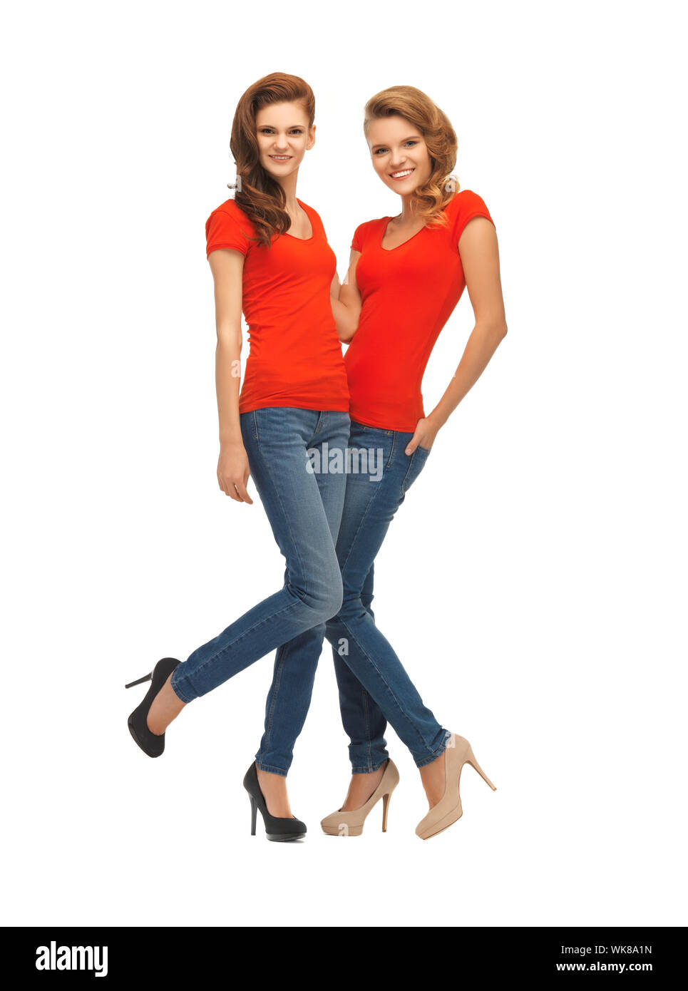 picture of two beautiful teenage girls in red t-shirts Stock Photo - Alamy