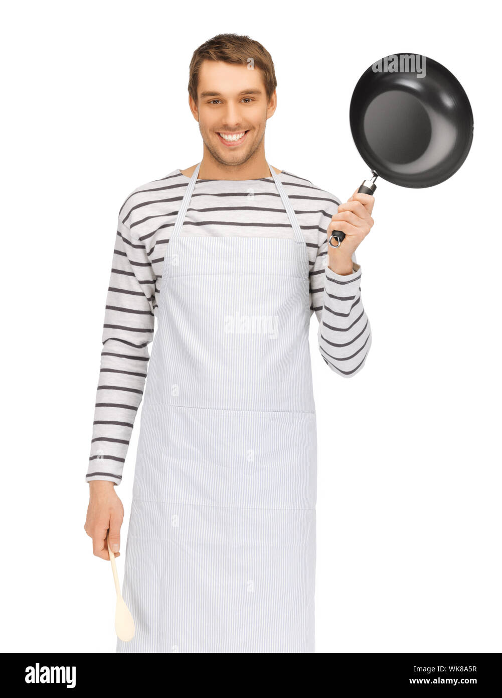 bright picture of handsome man with pan and spoon Stock Photo - Alamy