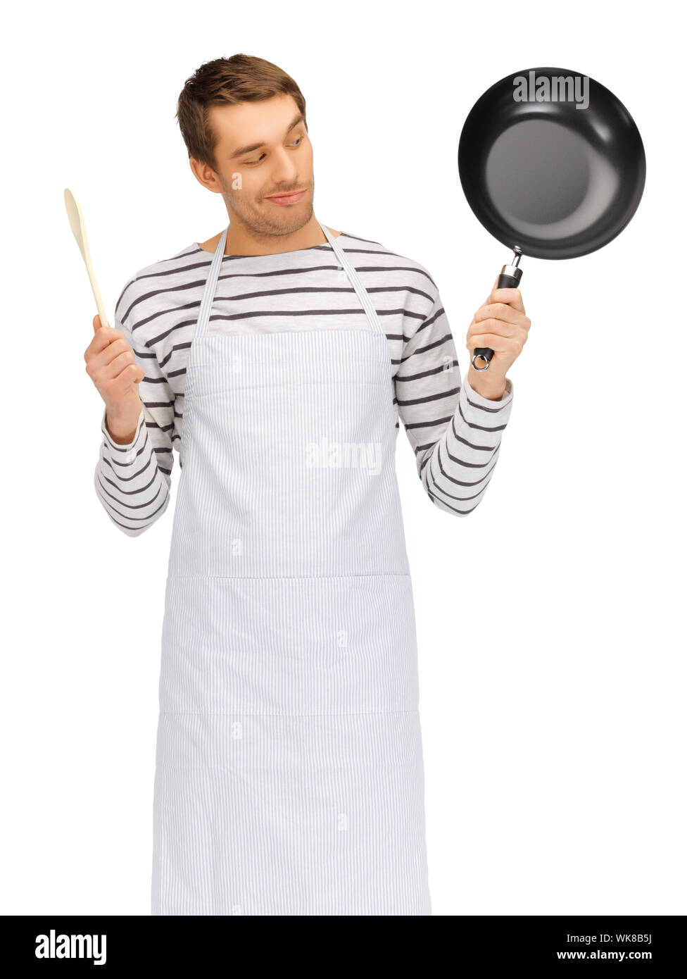 handsome man with pan and spoon Stock Photo - Alamy