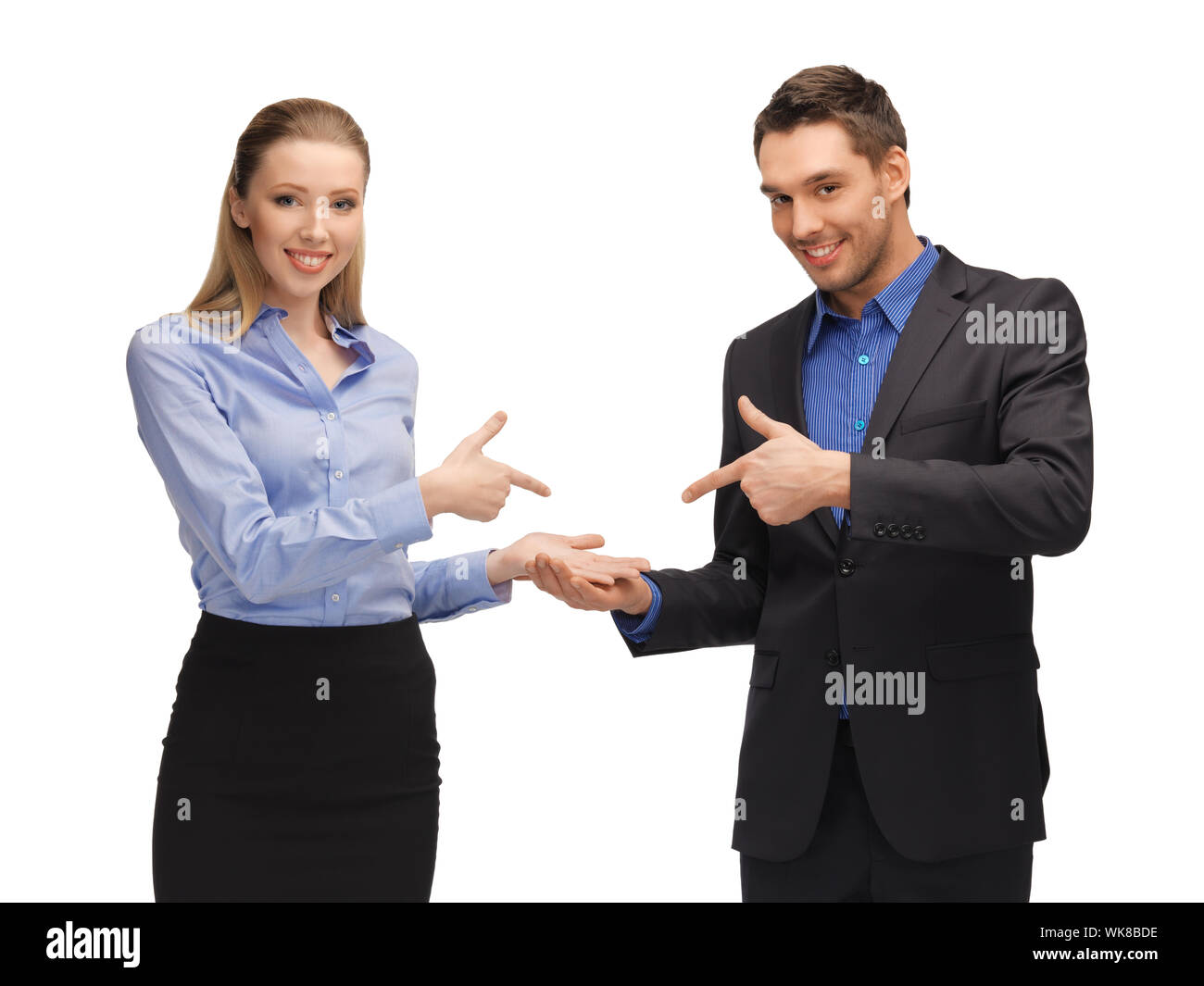 Woman smiling making finger Cut Out Stock Images & Pictures - Alamy
