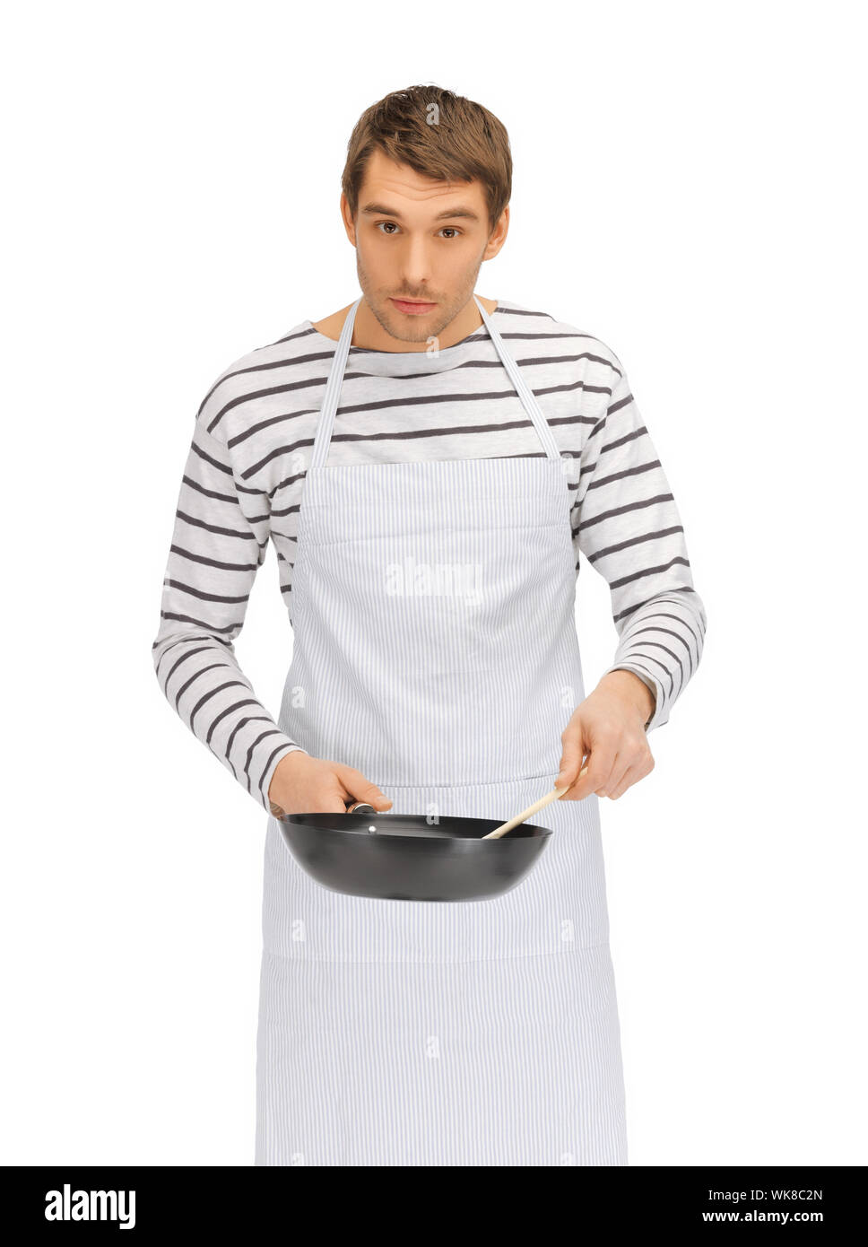 handsome man with pan and spoon Stock Photo - Alamy