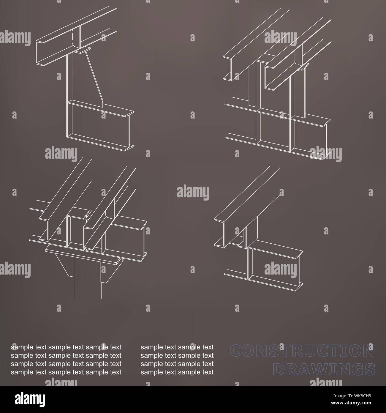 3D metal construction. The beams and columns. Cover, background for ...