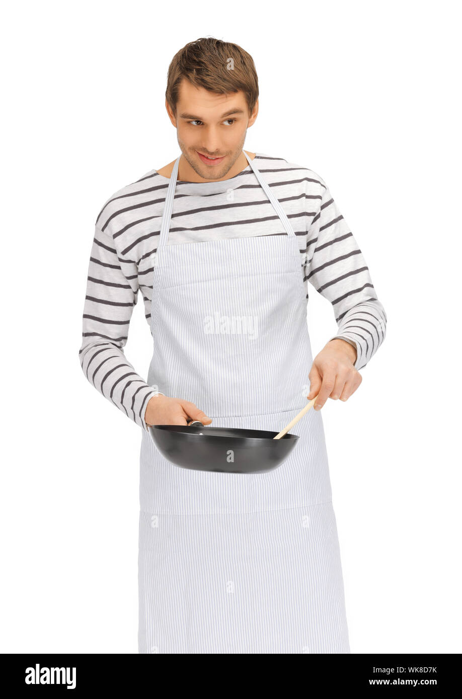 handsome man with pan and spoon Stock Photo - Alamy
