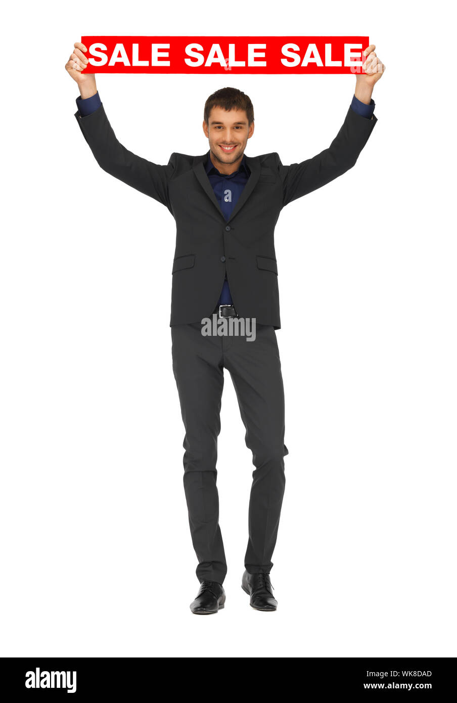 handsome man in suit with sale sign Stock Photo - Alamy