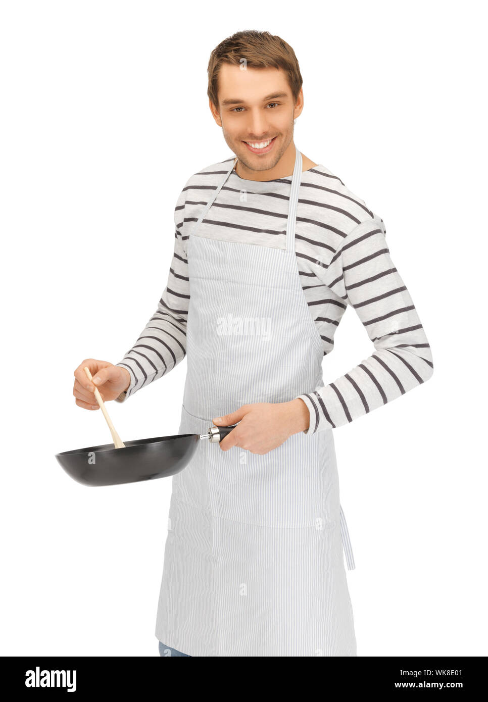bright picture of handsome man with pan and spoon Stock Photo - Alamy