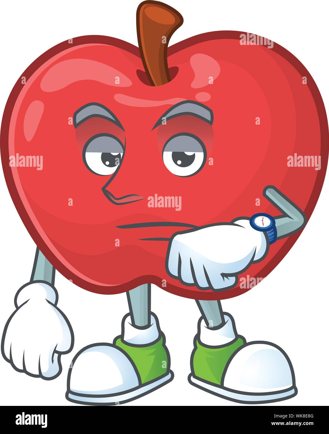 Waiting cute apple character mascot with object cartoon vector ...