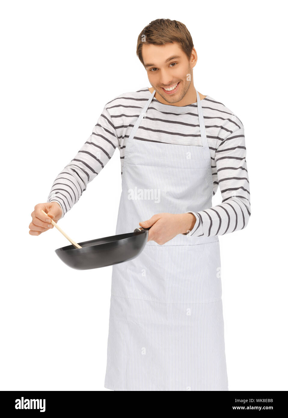 bright picture of handsome man with pan and spoon Stock Photo - Alamy