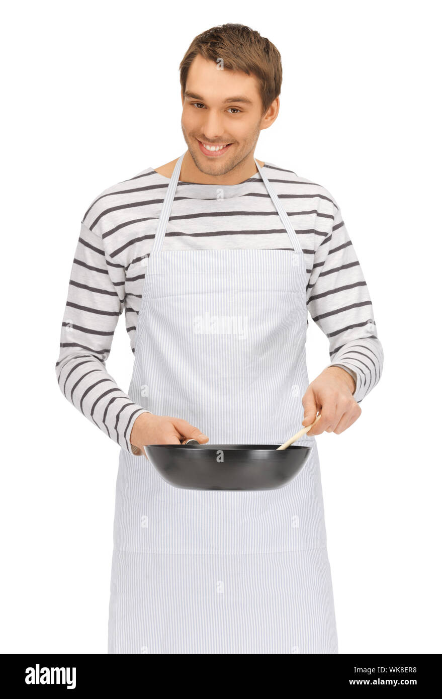 handsome man with pan and spoon Stock Photo - Alamy