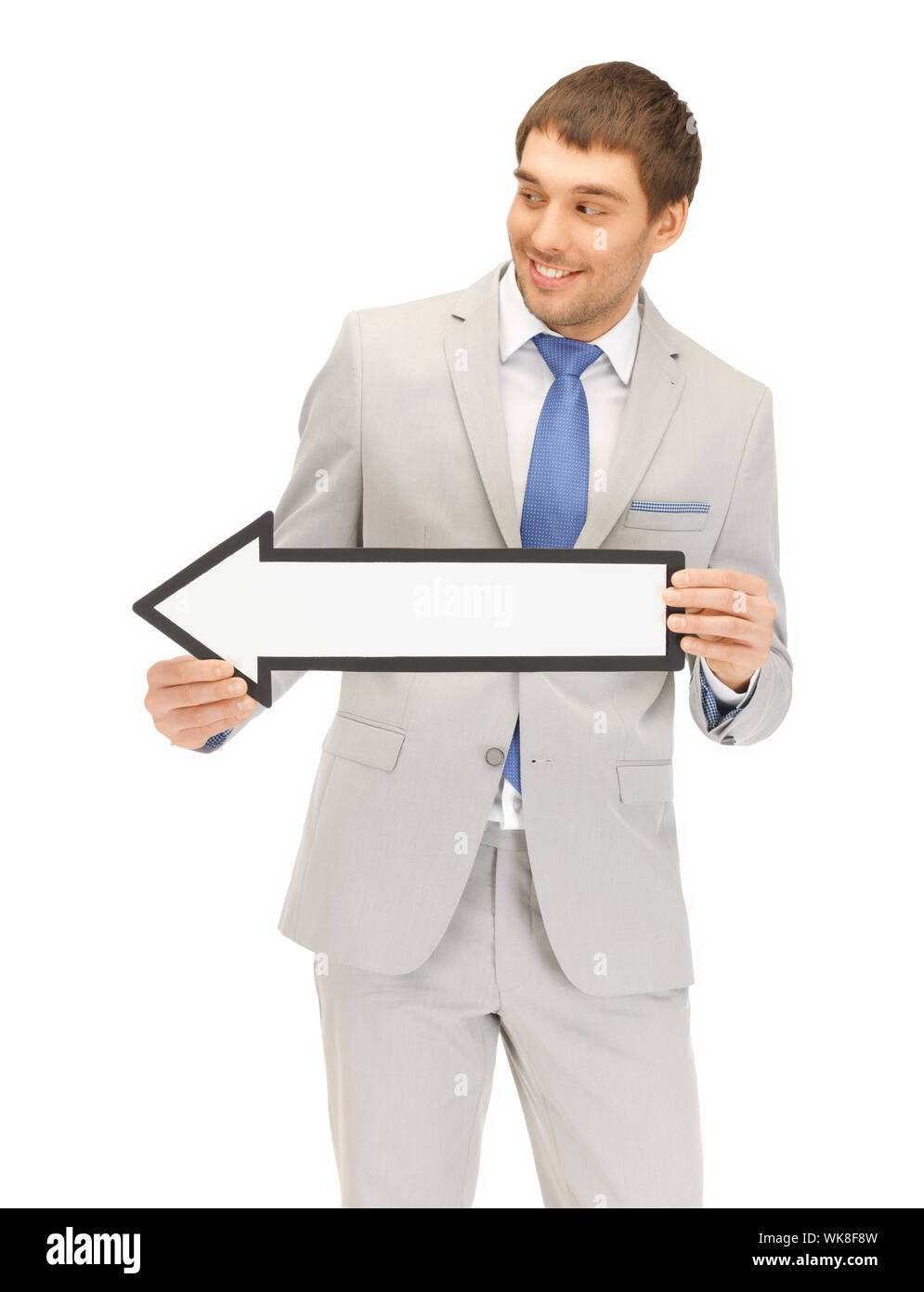 picture of attractive businessman with direction arrow sign Stock Photo ...