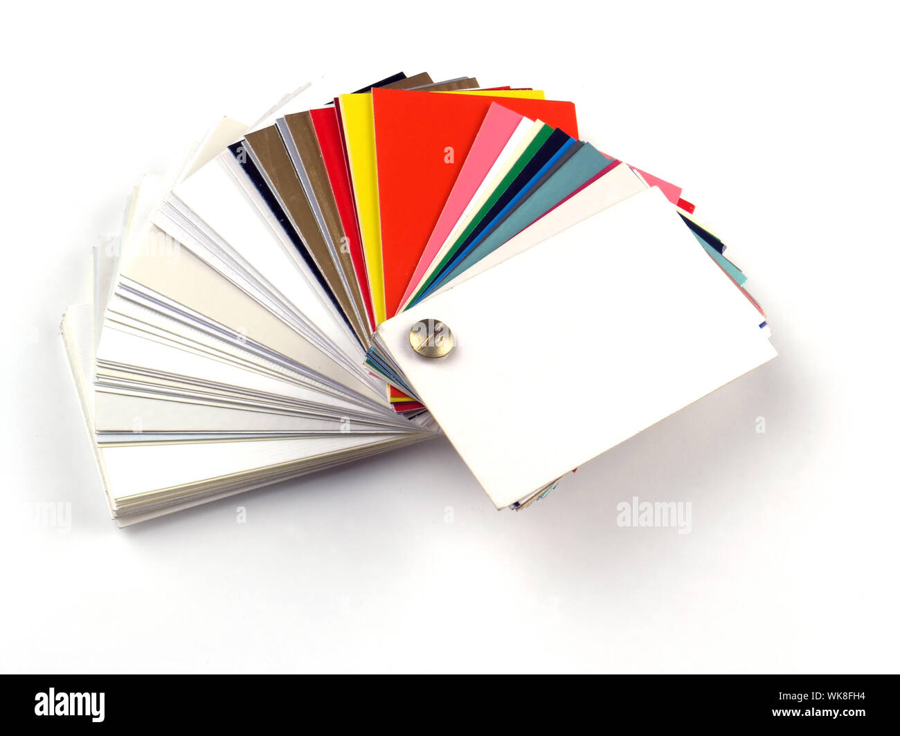 Colored samples of different papers on white background, business cards ...