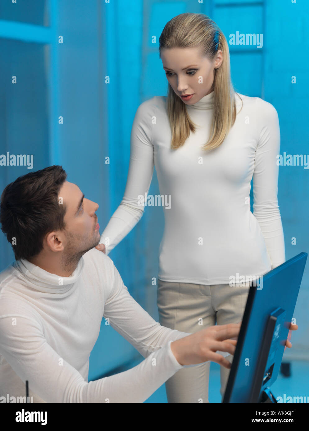 picture of man and woman in space laboratory Stock Photo - Alamy