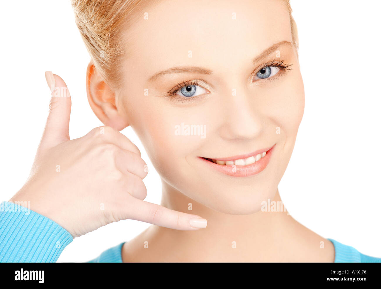 picture of beautiful woman making a call me gesture Stock Photo - Alamy