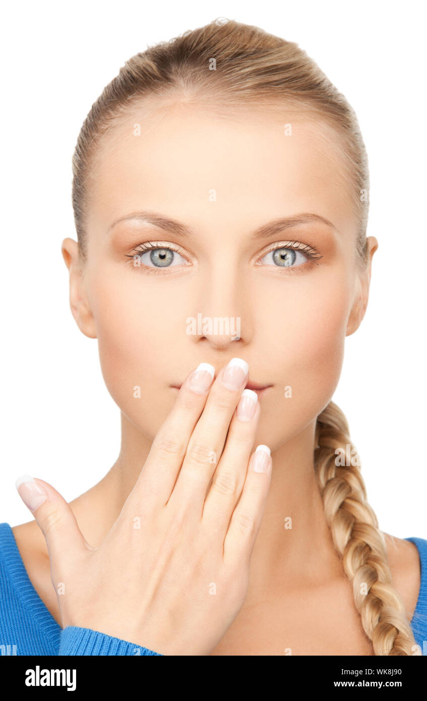 woman with hand over mouth Stock Photo - Alamy