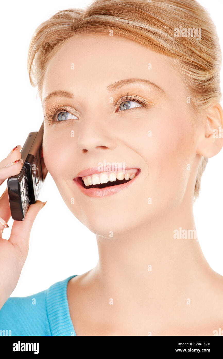 bright picture of woman with cell phone Stock Photo - Alamy
