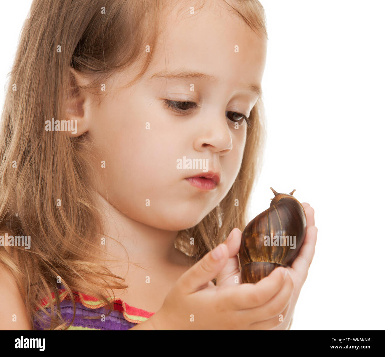 bright picture of beautiful litle girl with snail Stock Photo - Alamy