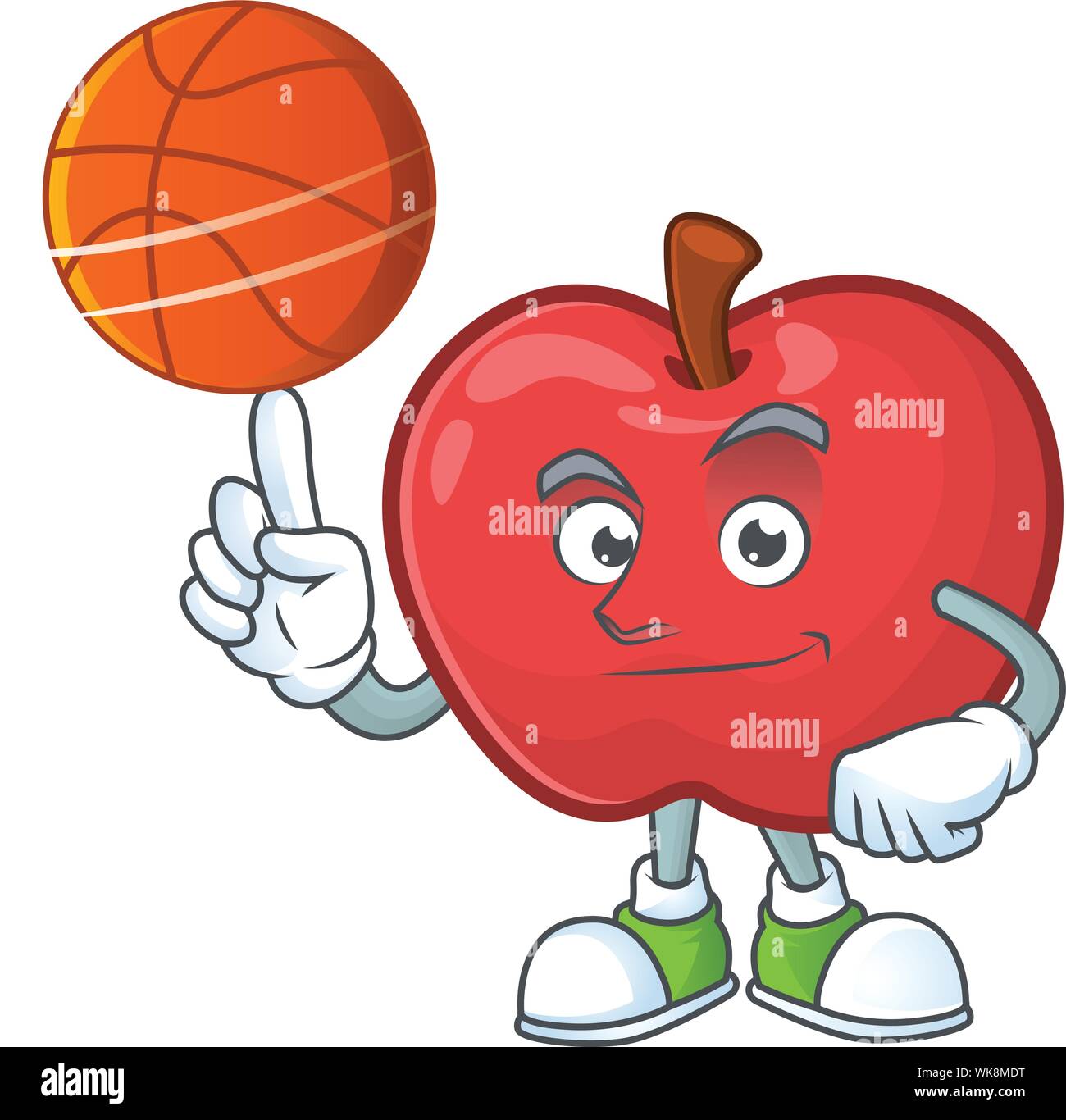 With basketball red apple cartoon mascot, character cute vector ...