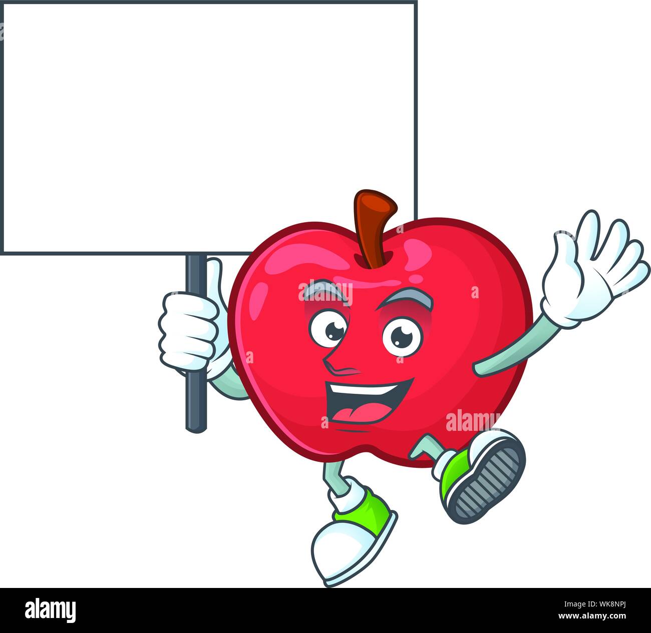 Bring board red apple cartoon mascot, character cute vector ...