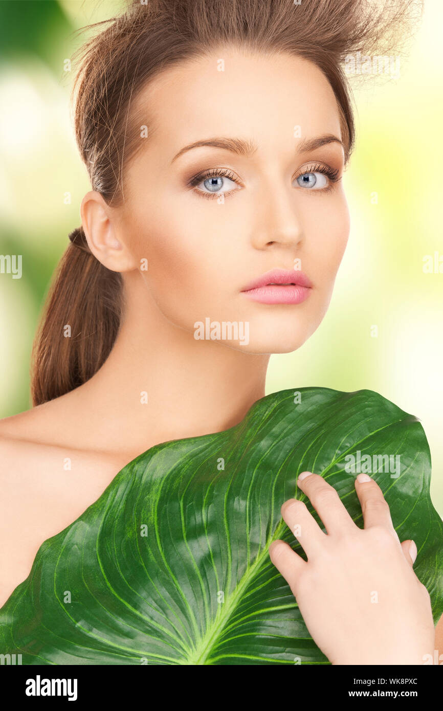 picture of beautiful woman with green leaf Stock Photo - Alamy