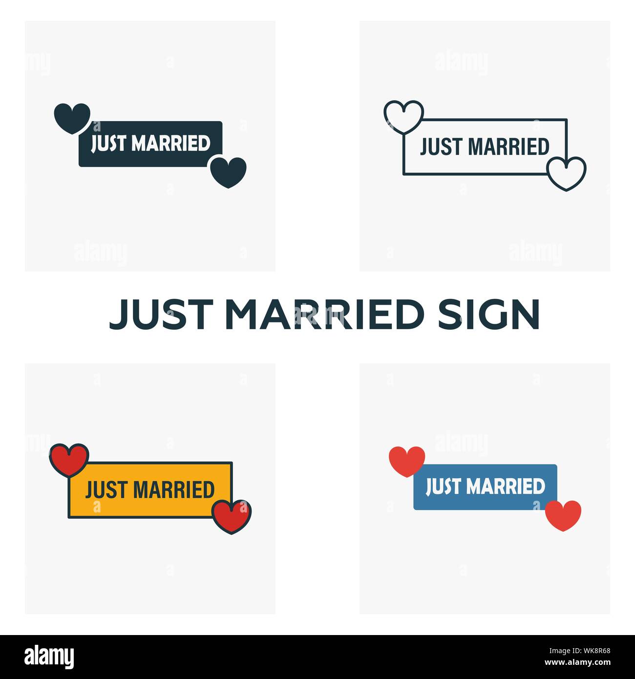 Just Married Sign icon set. Four elements in diferent styles from ...