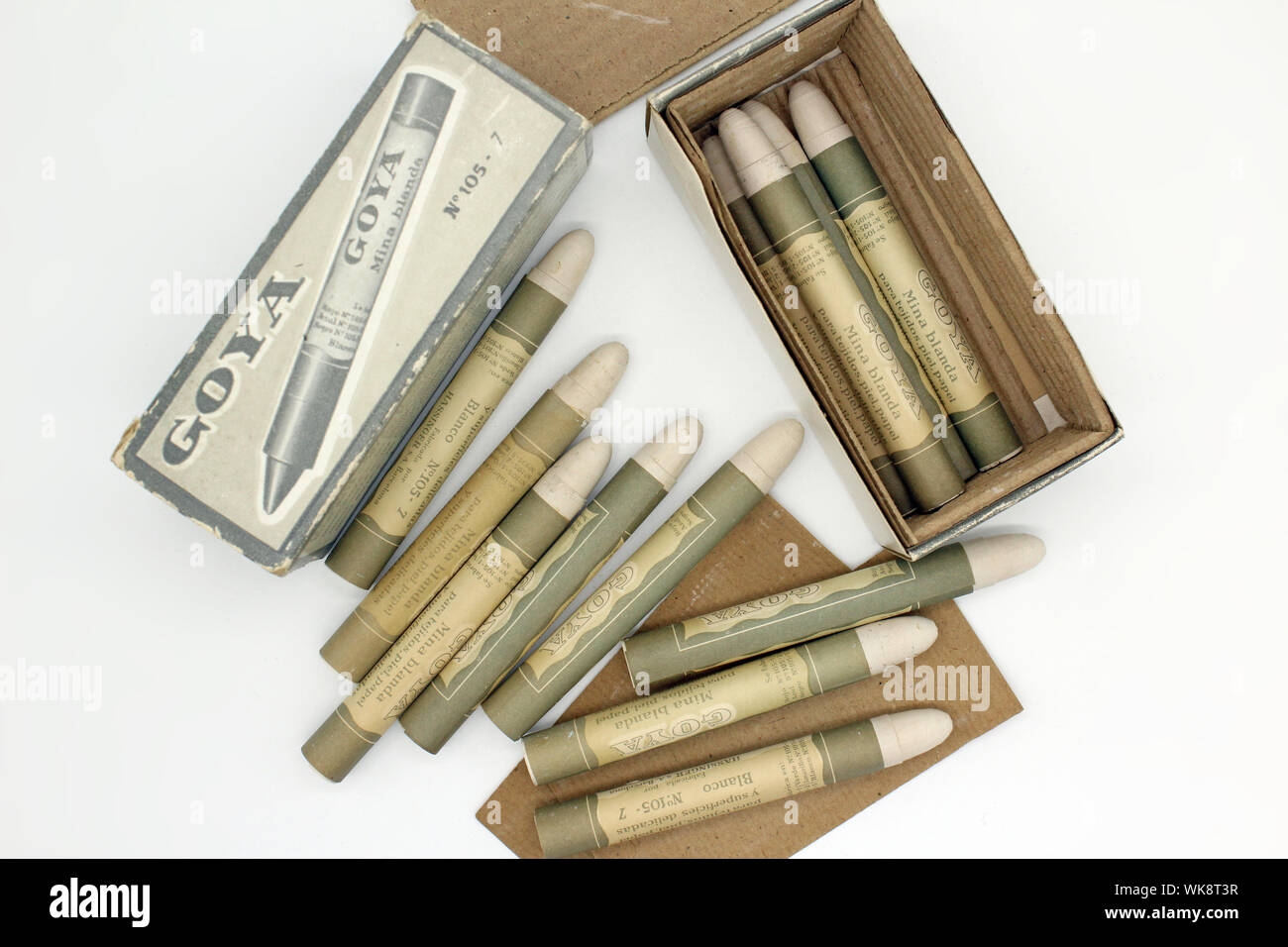 Old crayons pastels in box isolated on a white background Stock Photo ...