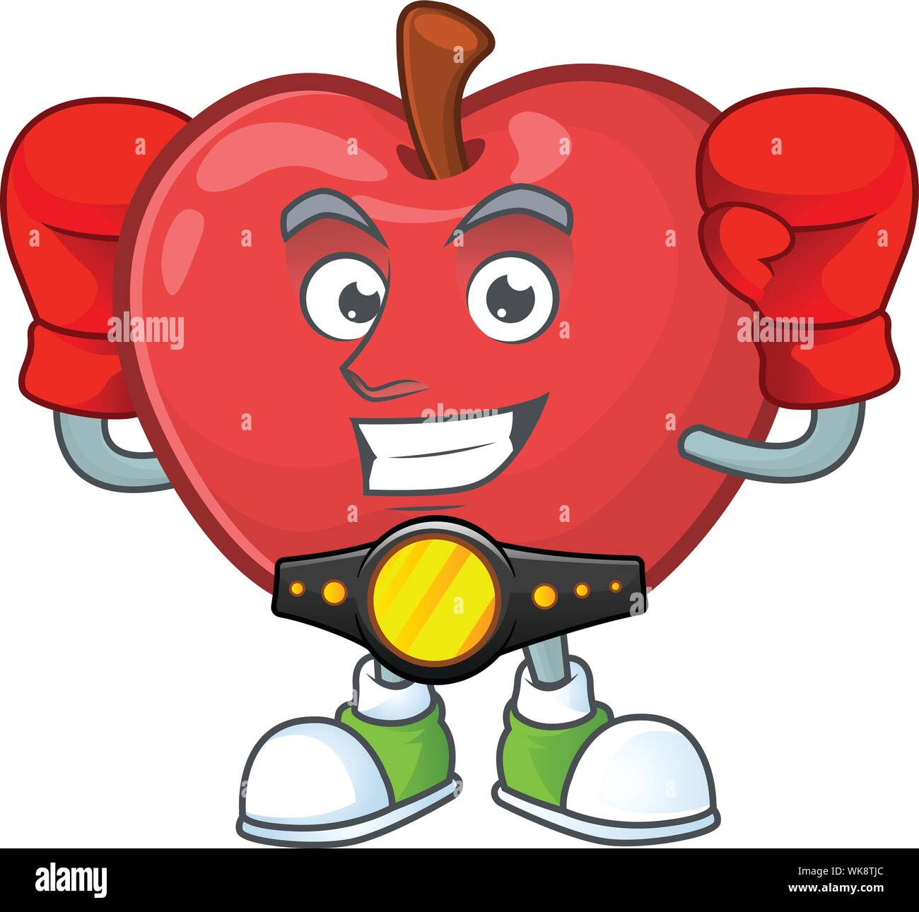 Boxing red apple cartoon mascot, character cute vector illustration ...