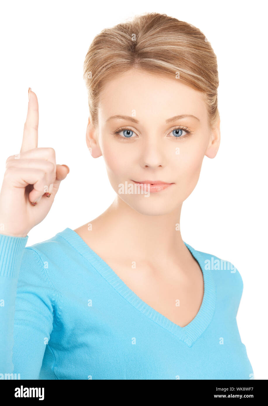 picture of attractive young woman with finger up Stock Photo - Alamy