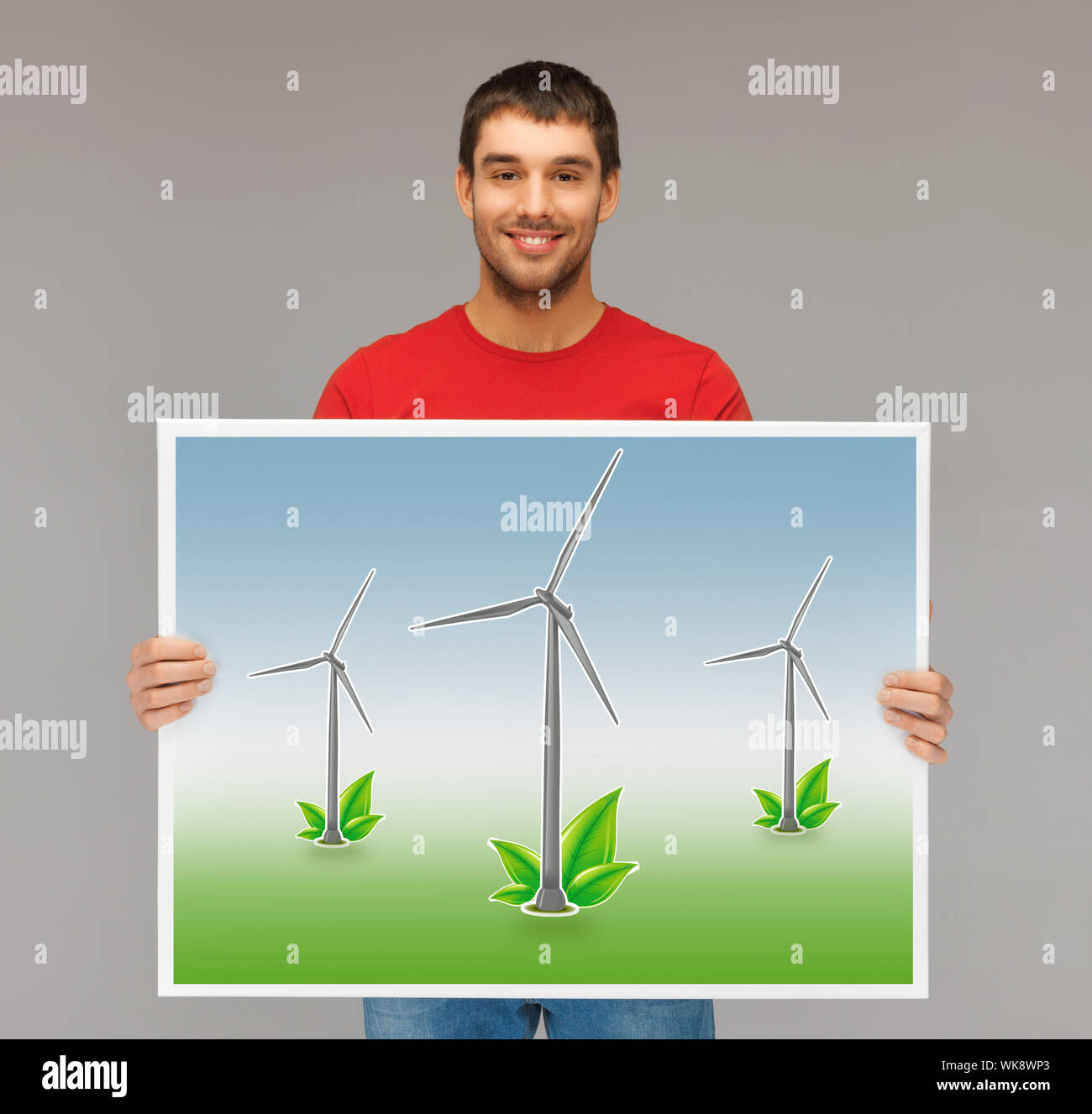 man with picture of wind turbines Stock Photo - Alamy