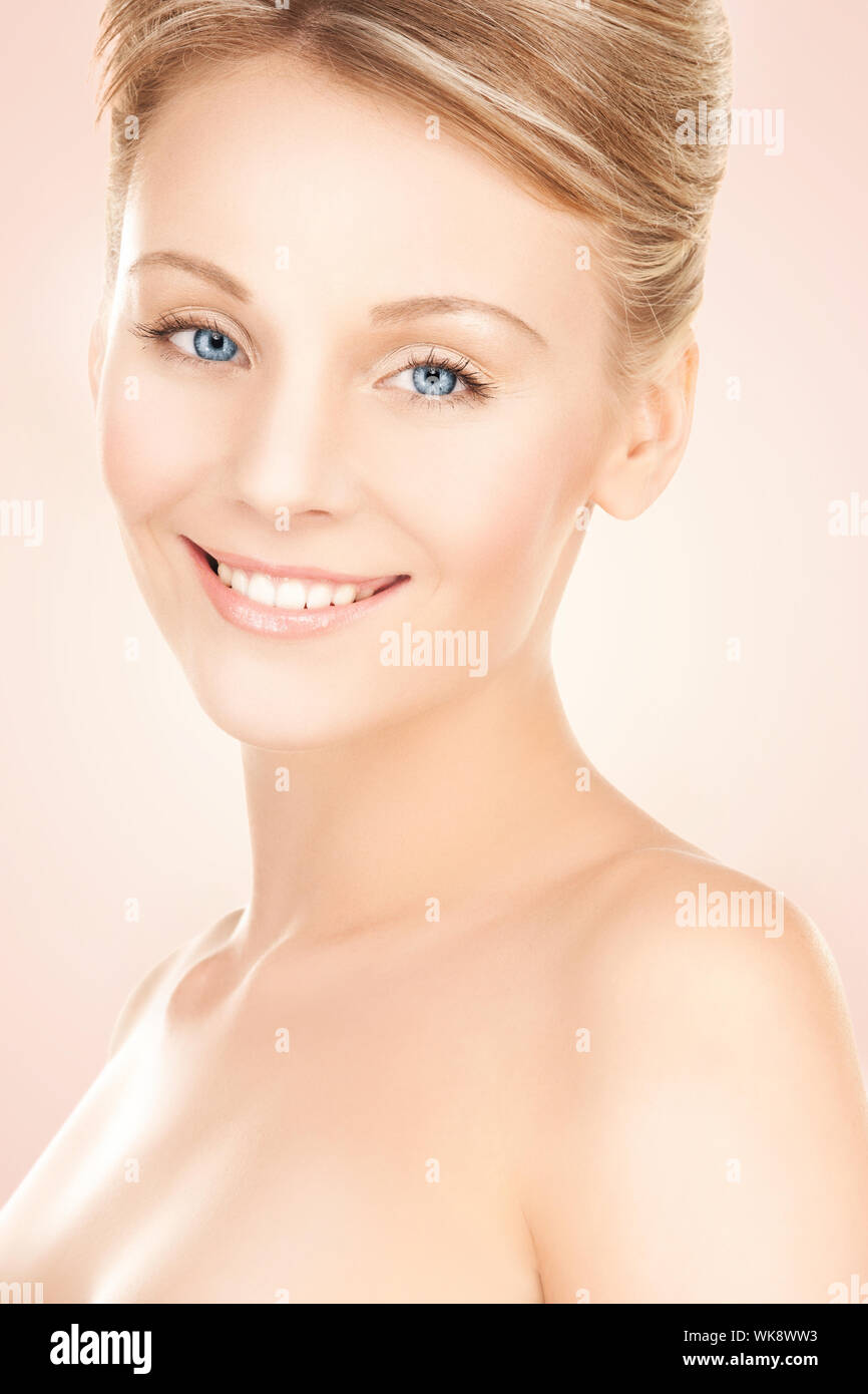 face of beautiful woman with updo hair Stock Photo - Alamy