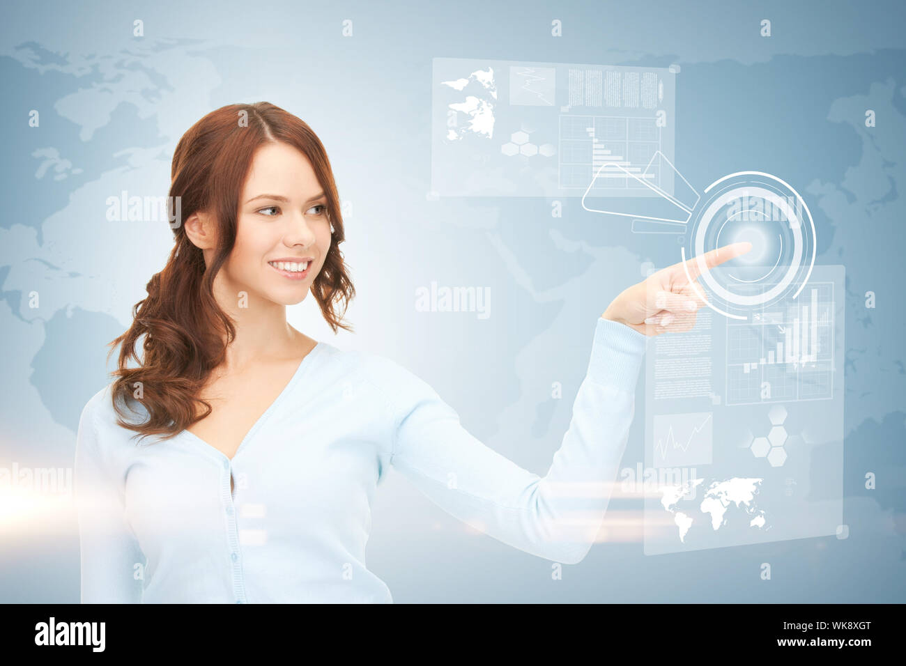 picture of attractive businesswoman touching virtual screen Stock Photo ...