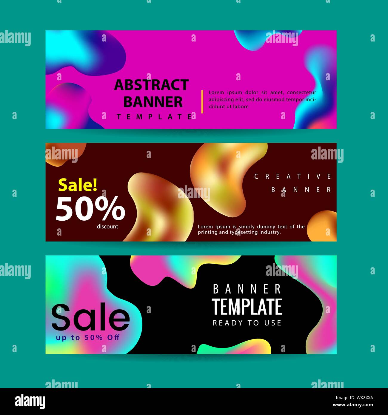 Set of abstract modern graphic liquid banners. Dynamical waves ...