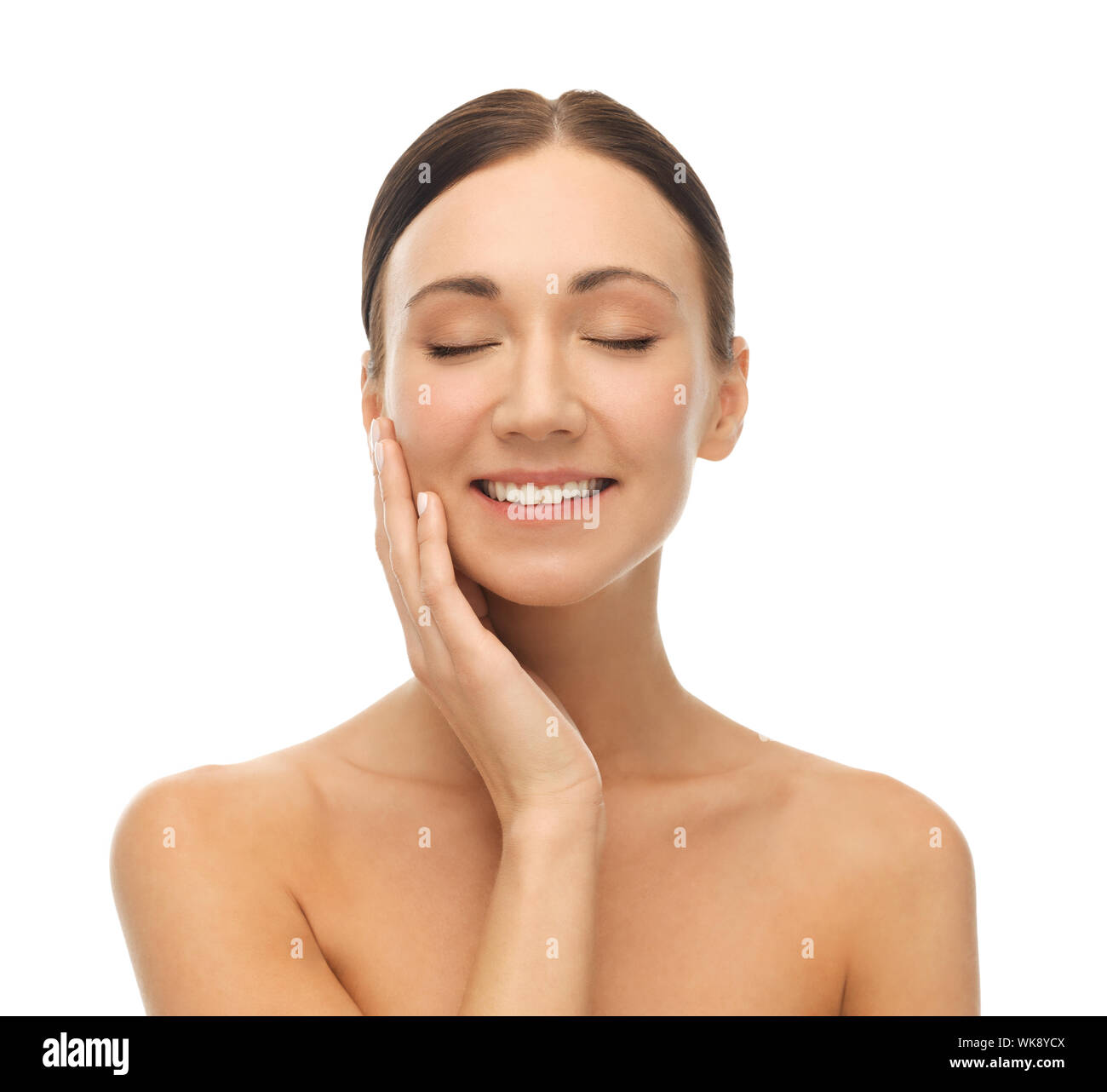 face of beautiful woman touching her skin Stock Photo - Alamy