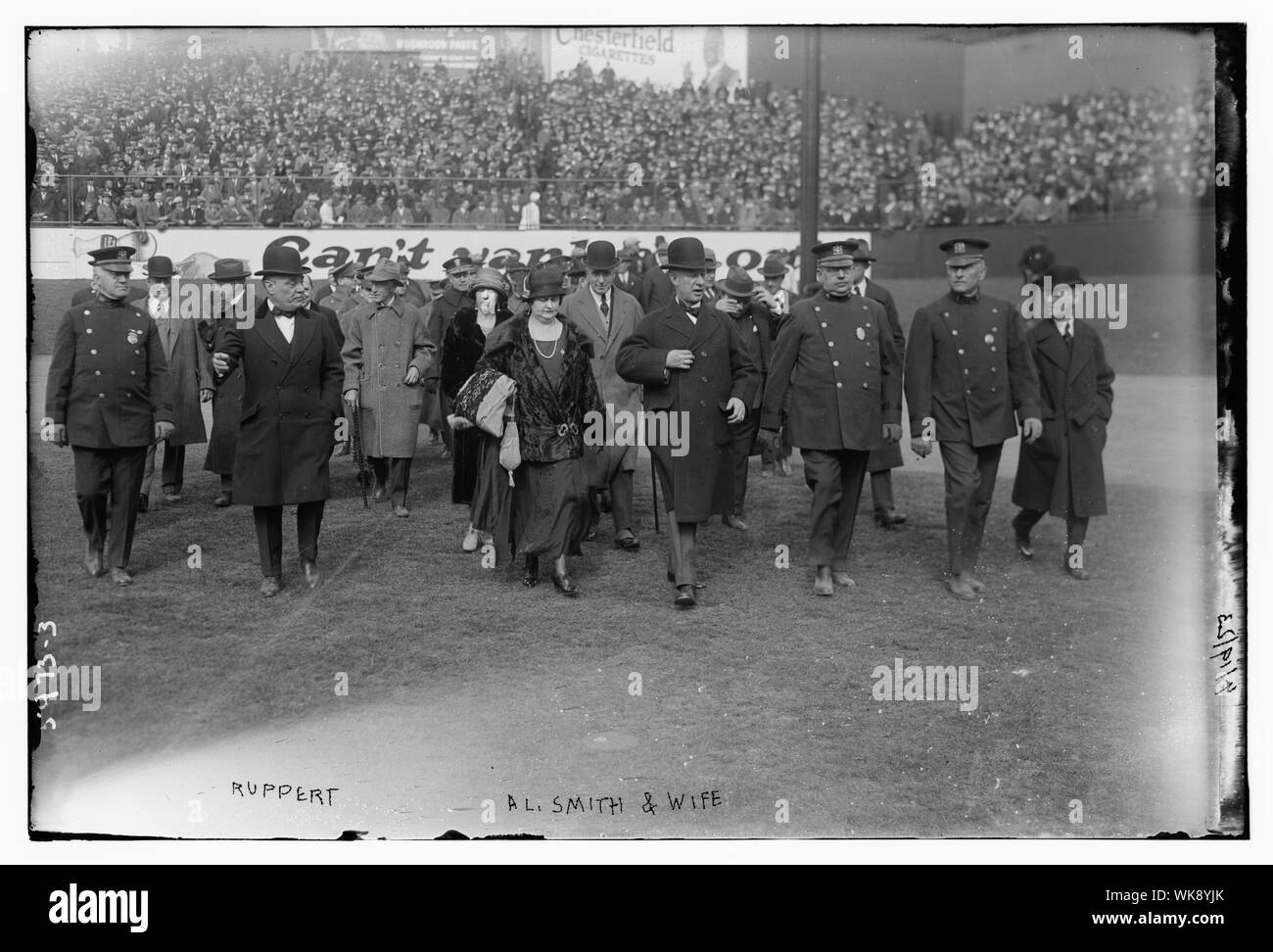 Jacob Ruppert, Gov. Al Smith & wife at opening of Yankee Stadium, 4/18 ...